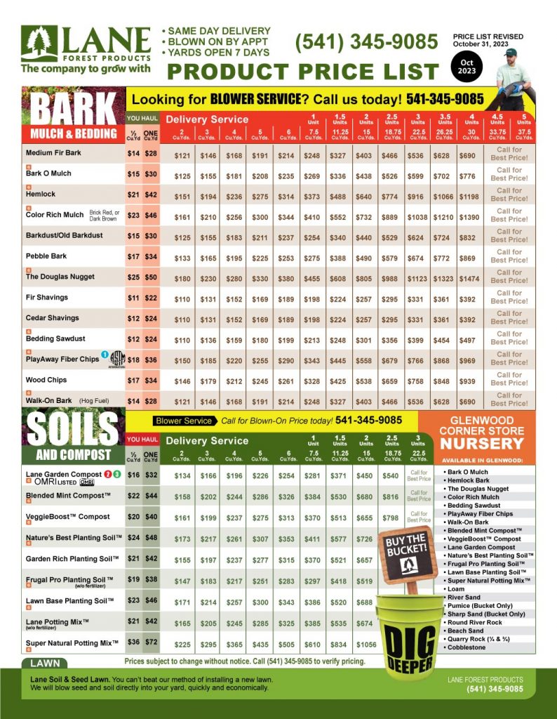 Price List | Lane Forest Products